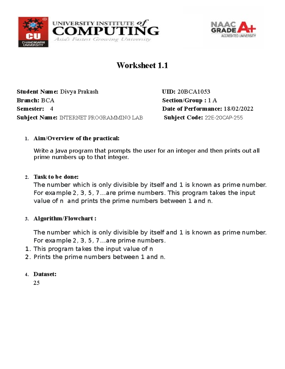 Internet programming lab Worksheet 1.1 - Worksheet 1. Student Name ...