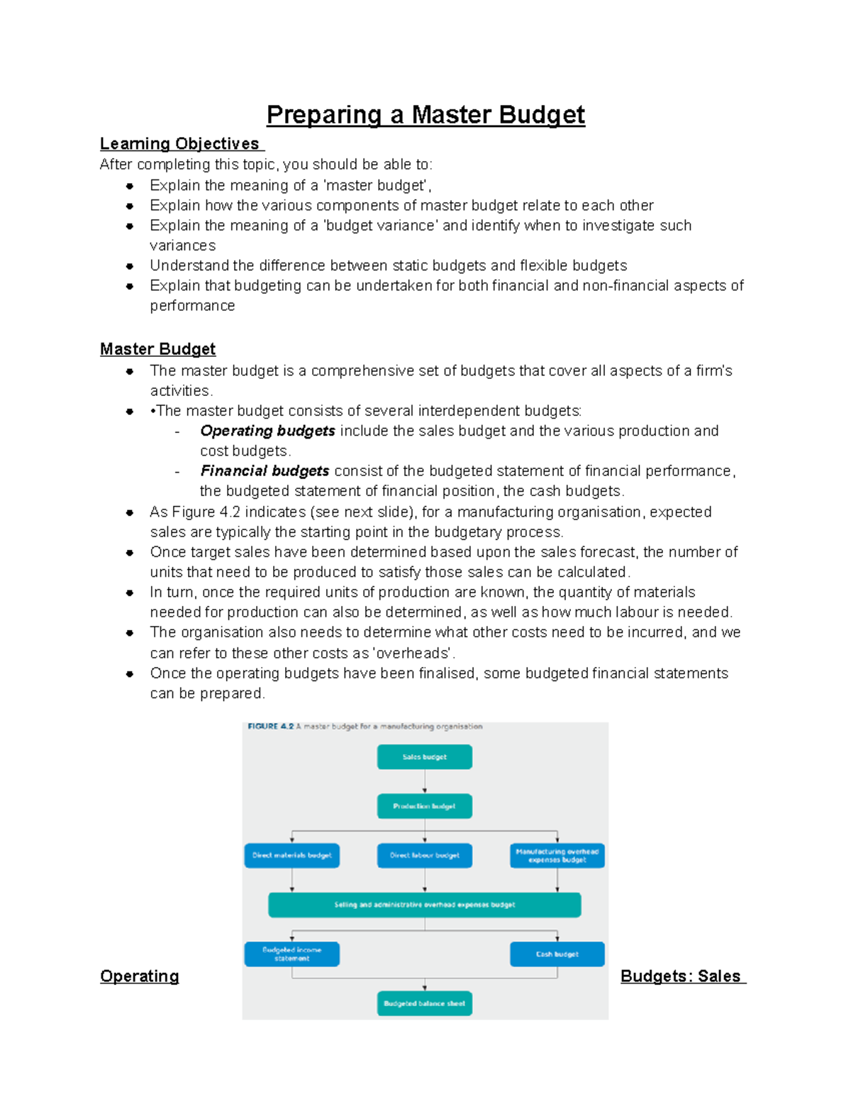 Week 11 Lecture 2 - Preparing a Master budget - Preparing a Master ...