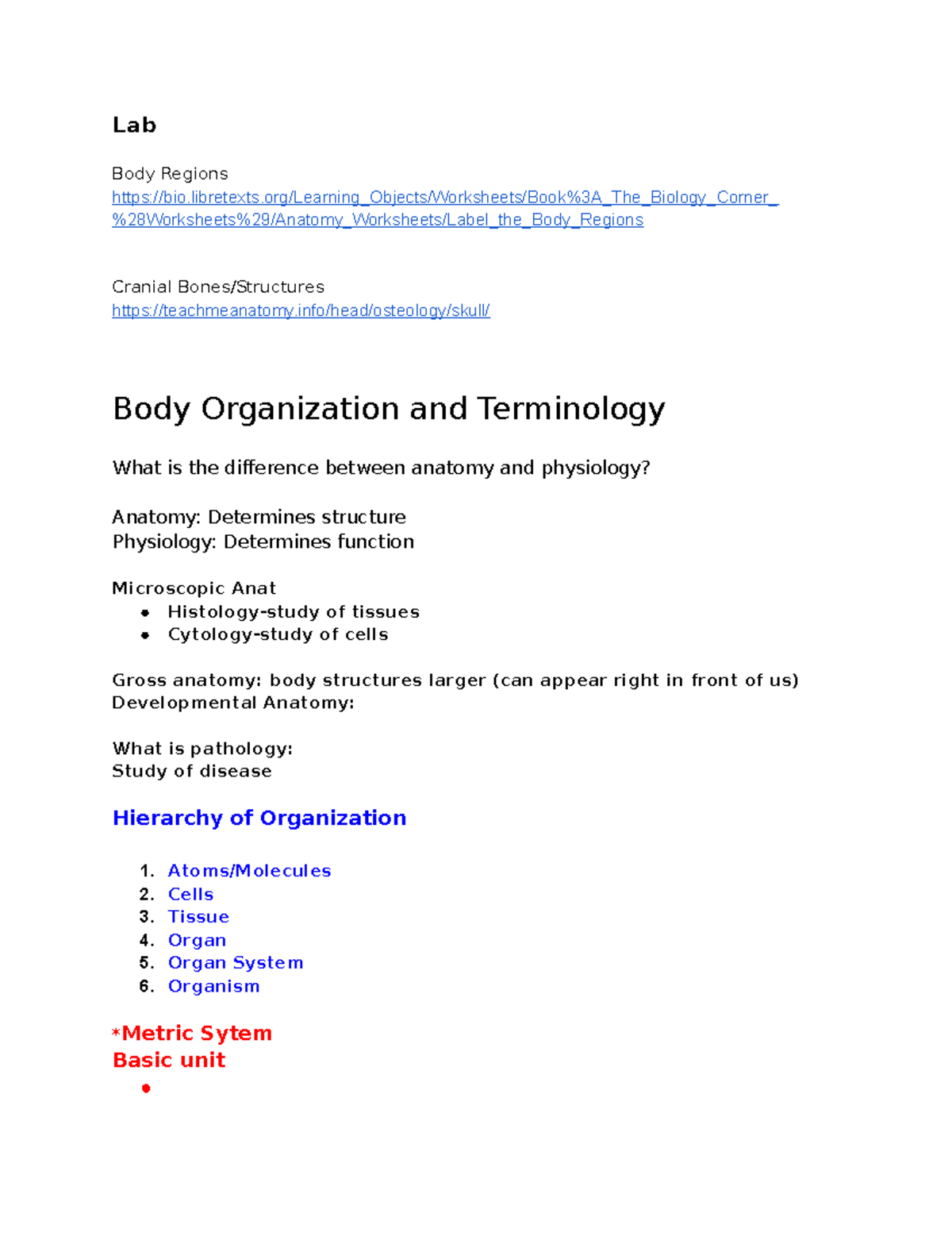 Anatomy Study Guide - Lab Body Regions - Studocu