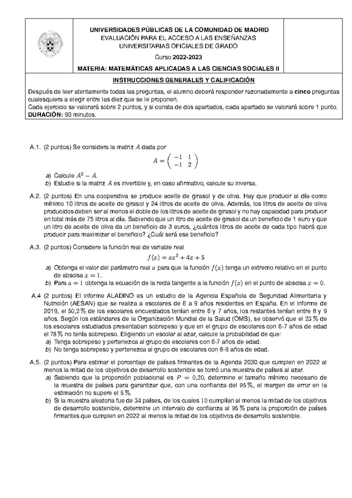 Matem Áticas acs ii 8 - examen de selectivitat de mates per poder ...