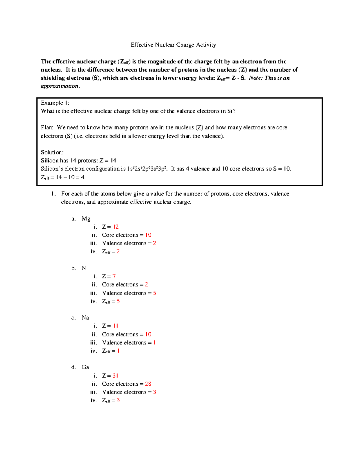 3.f Effective Nuclear charge and Atomic Radii key - Effective Nuclear ...