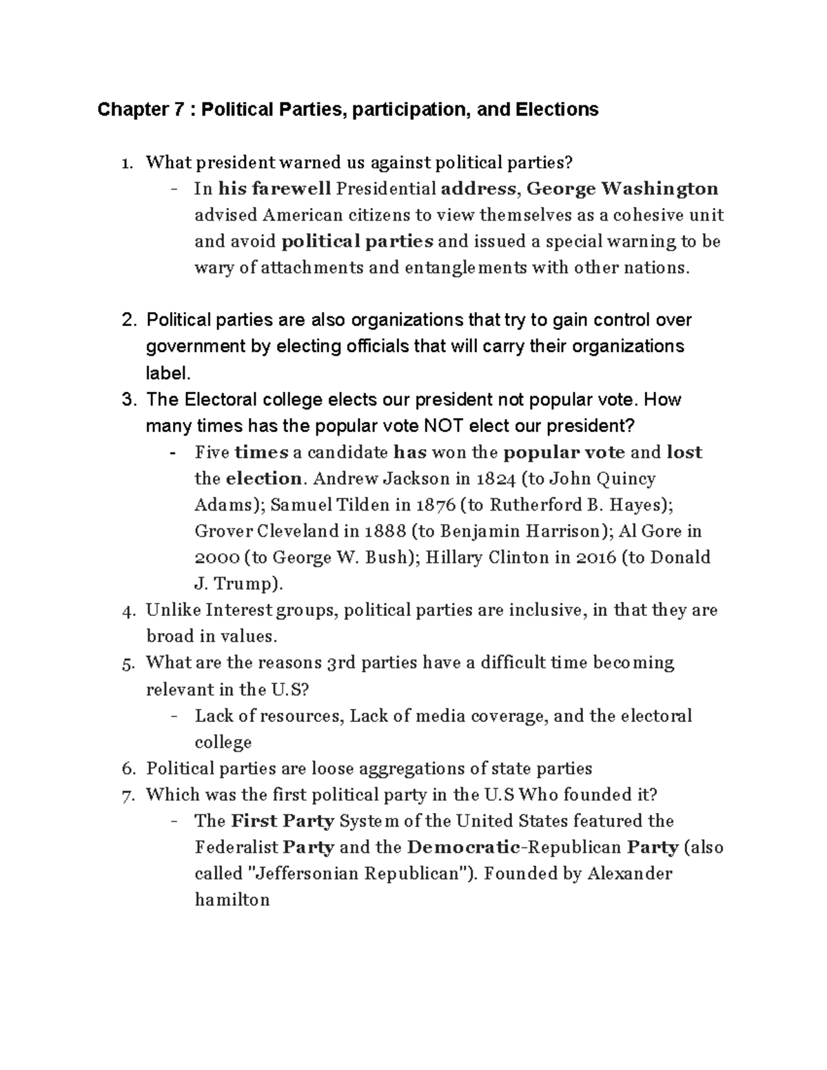 Exam 2 Review (Gov) - Study guide for exam 2 - Chapter 7 : Political ...