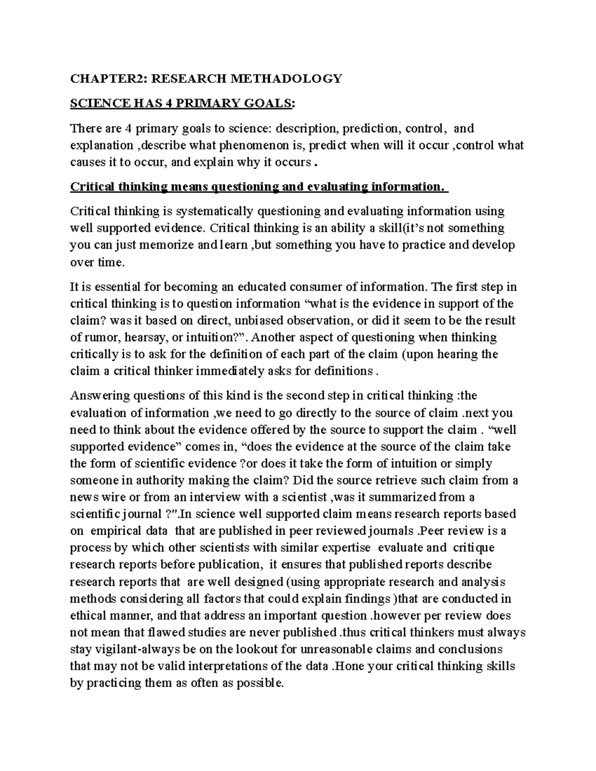 Chapter 2 psychology - CHAPTER2: RESEARCH METHADOLOGY SCIENCE HAS 4 ...