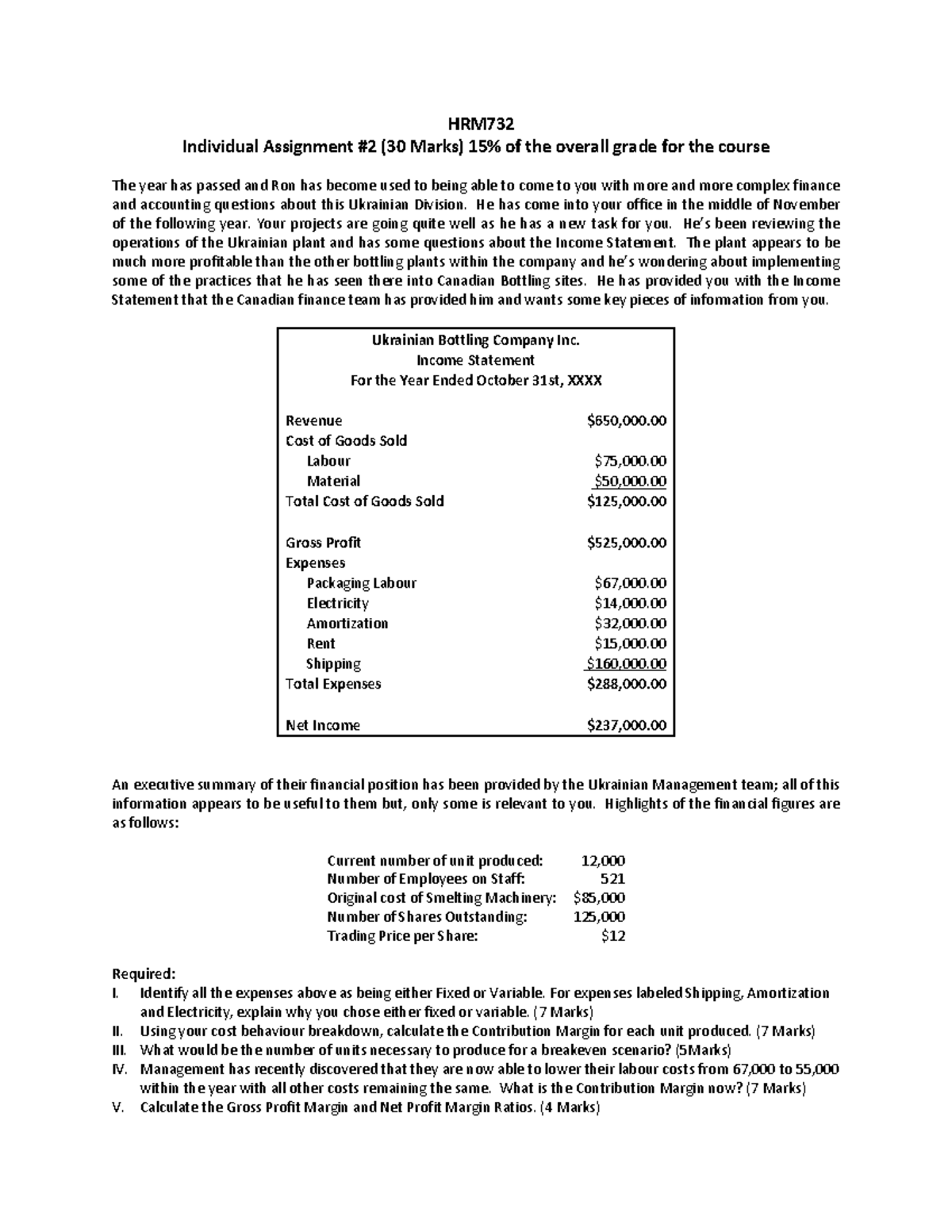 Accounting Assignment 2 - HRM Individual Assignment #2 (30 Marks) 15% ...