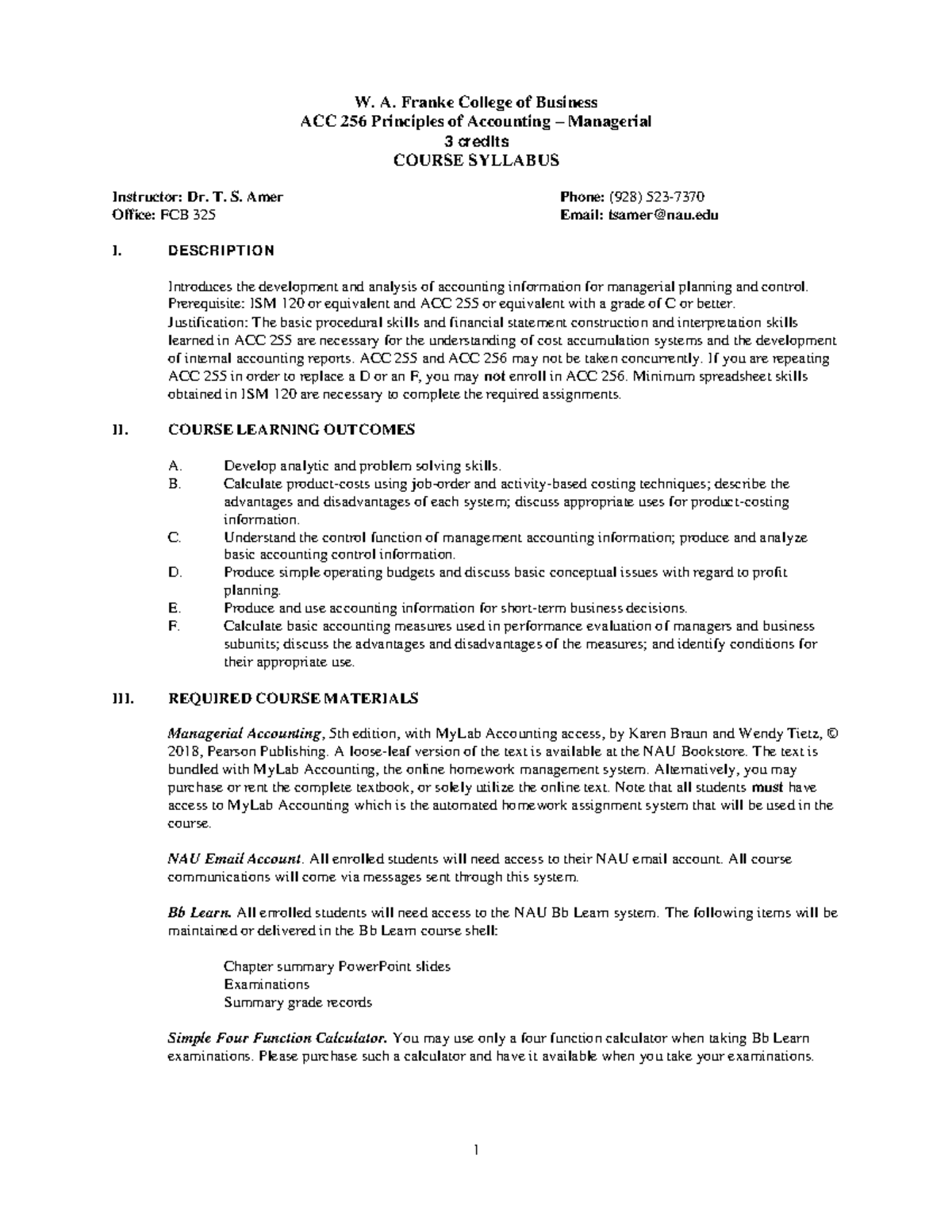ACC 256 Principles of Accounting – Managerial - Instructor: Dr. T. S ...