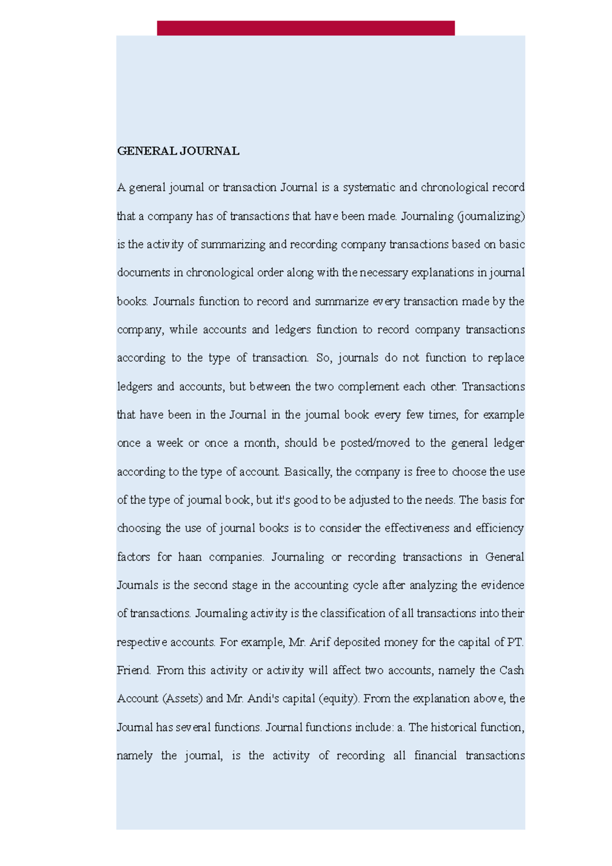 Notes Accounting - General Journal - GENERAL JOURNAL A general journal ...