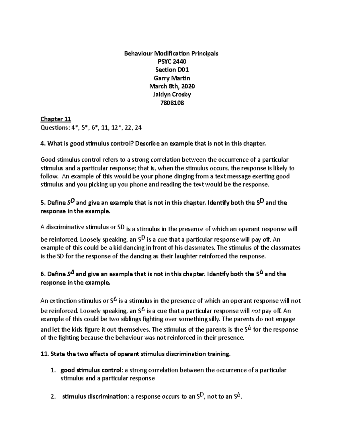 Behaviour Modification Principals Assignment 3 Behaviour Modification Principals Psyc 2440