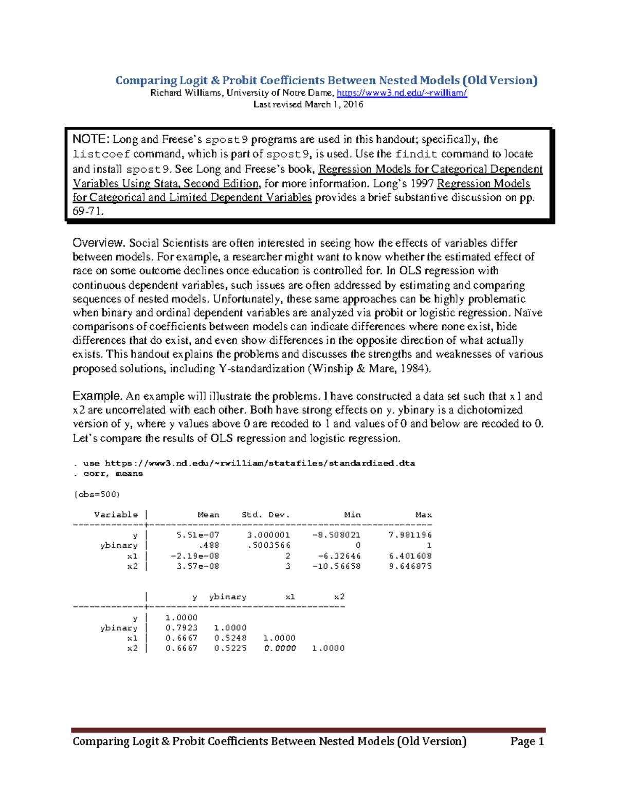 Comparing Logit And Probit Coefficients Between Nested Models Old Version Comparing Logit