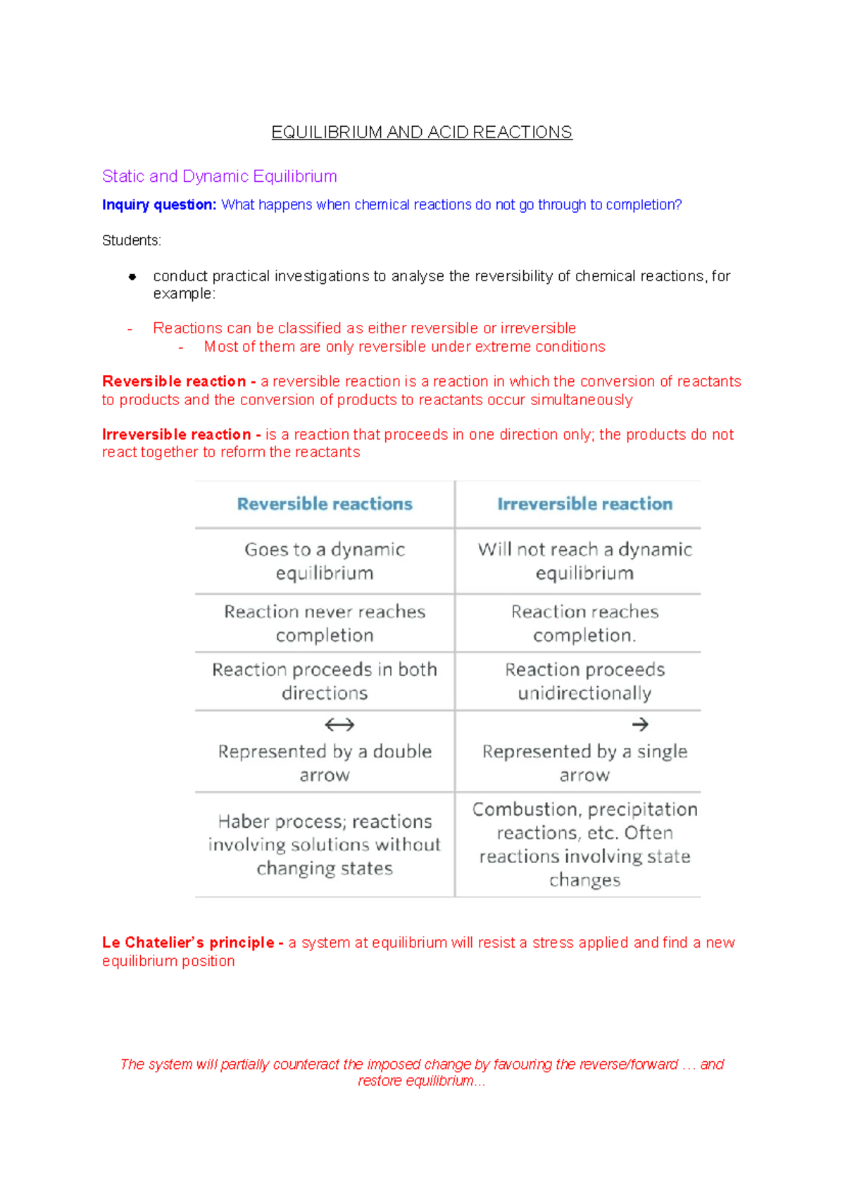 Chem module 5 - Summary HSC Chemistry - EQUILIBRIUM AND ACID REACTIONS ...