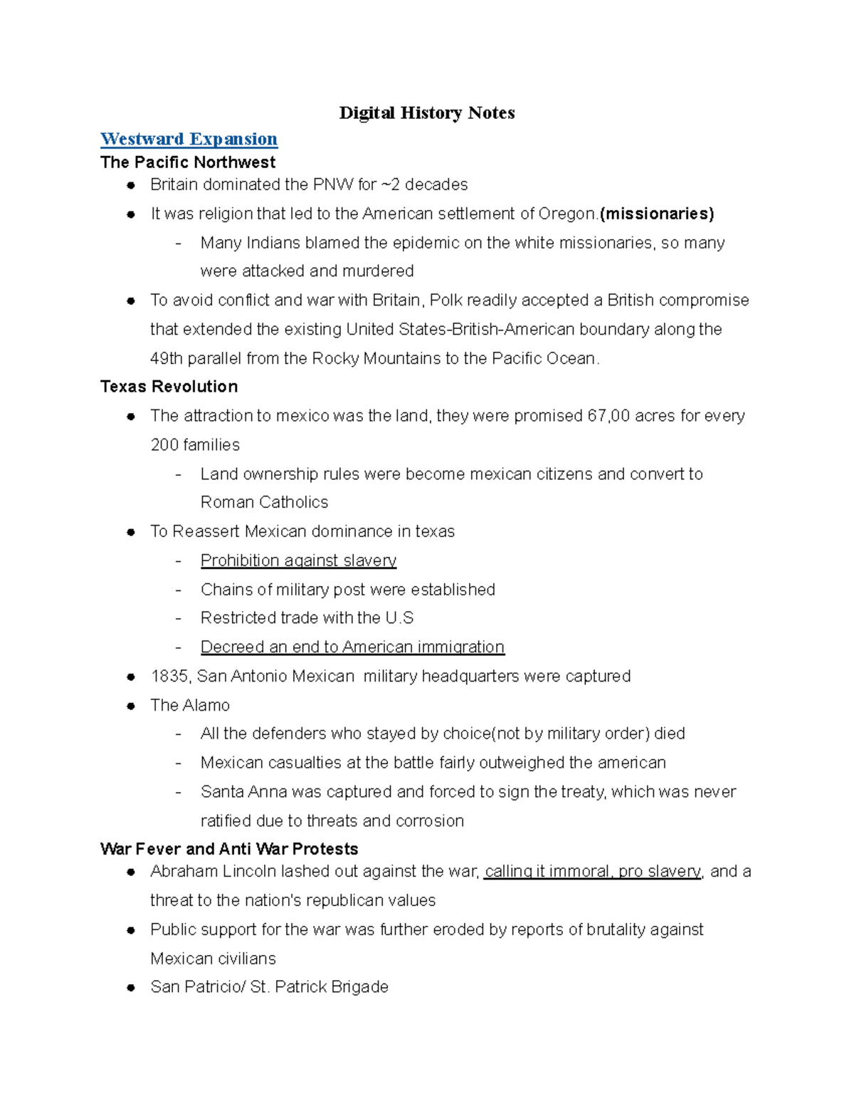 Westward Expansion - Digital History Notes Westward Expansion The ...