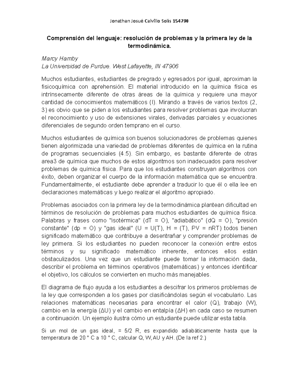 Articulo - Fisicoquimica 1, termodinamica quimica - Jonathan Calvillo ...