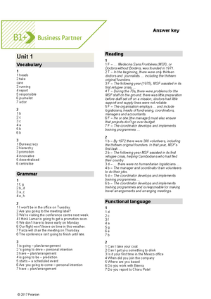 Business partner b2 workbook answer key - Answer key Unit 1 Vocabulary ...
