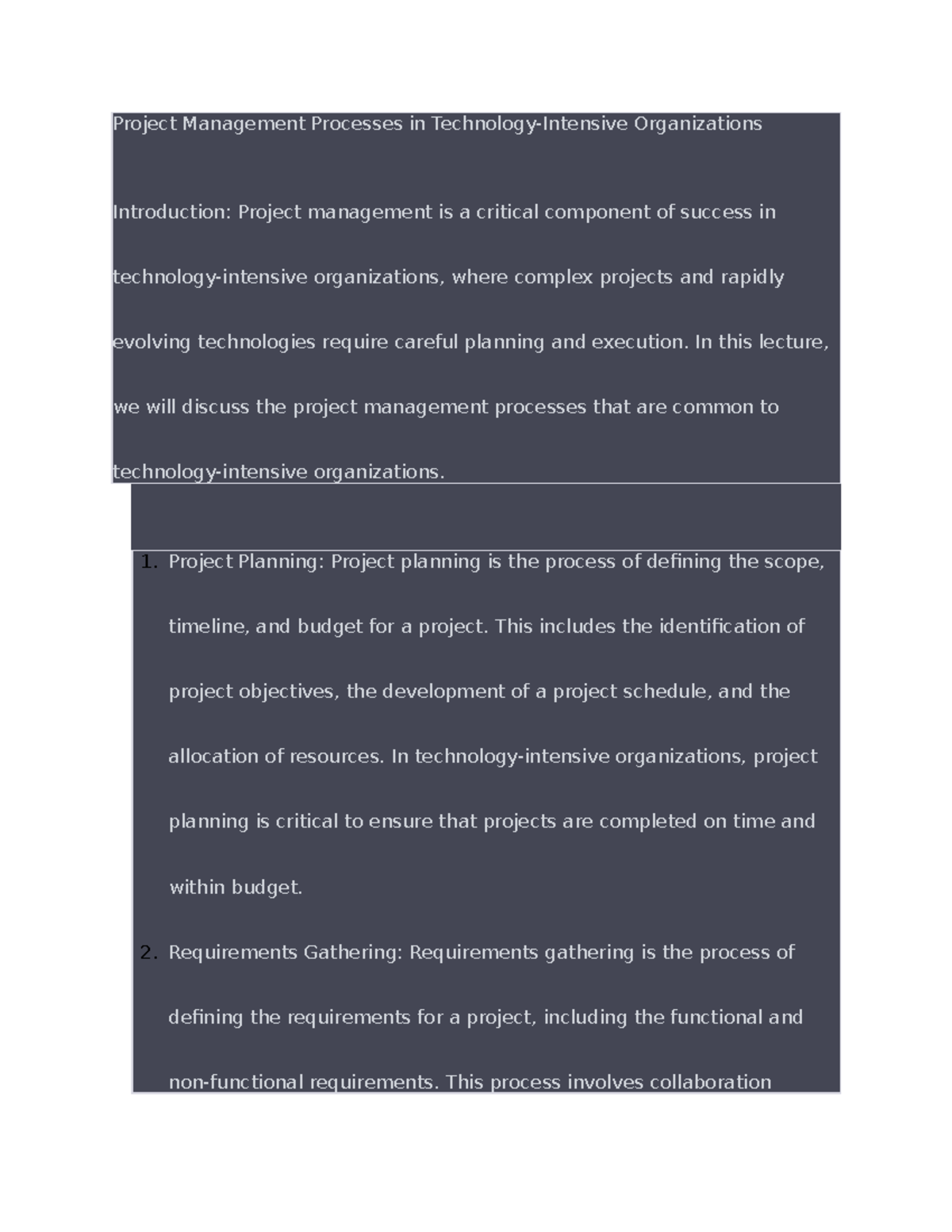 Project Management Processes in Technology - Project Management ...