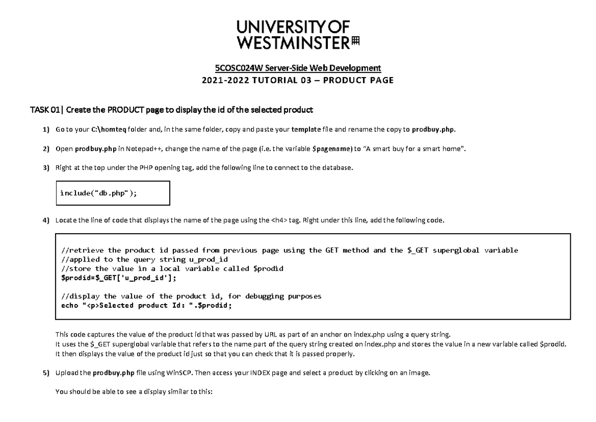 21 5COSC024W Tut03 - CW in ML - 5COSC0 24 W Server-Side Web Development 2021 - 2022 TUTORIAL 03 ...