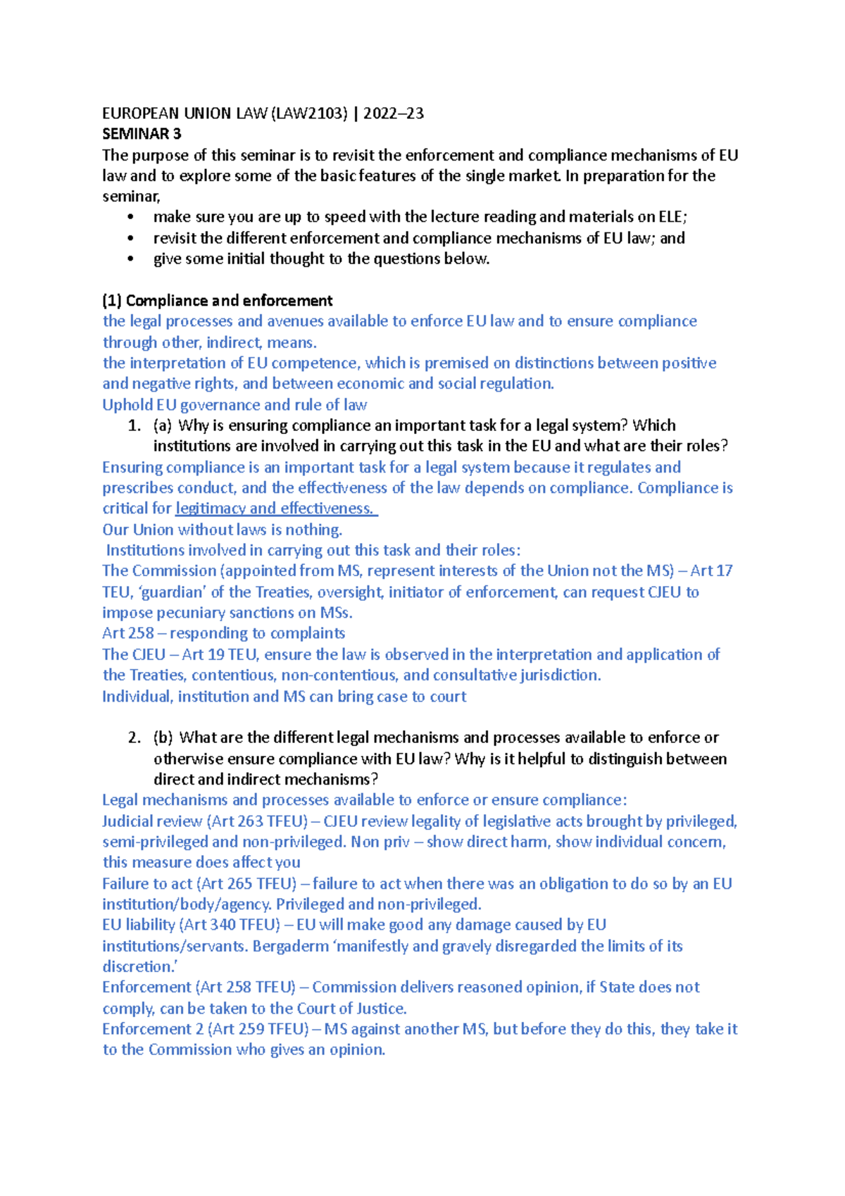 European Union LAW - good notes - EUROPEAN UNION LAW (LAW2103) | 2022 ...