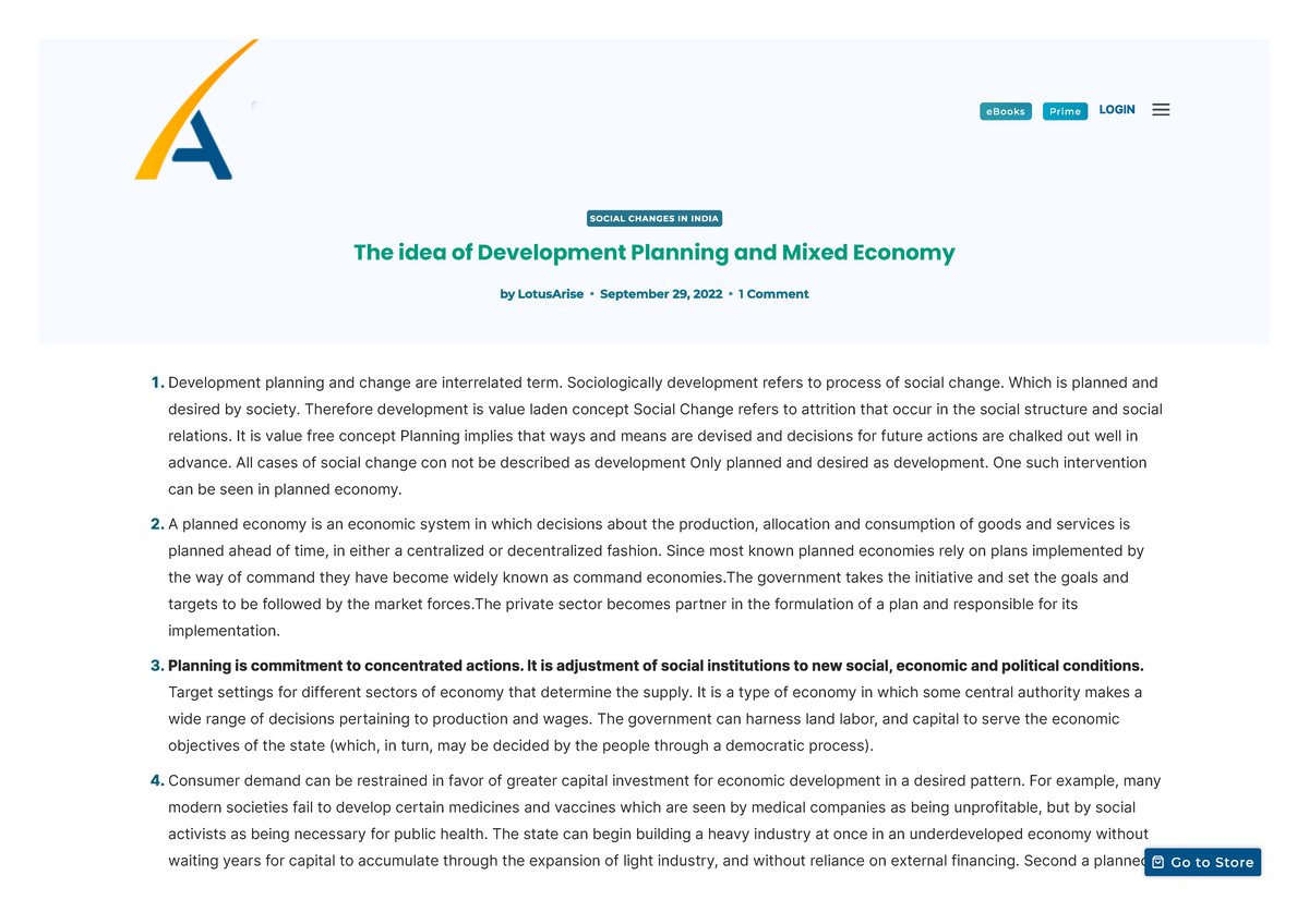 The idea of Development Planning and Mixed Economy - UPSC Notes » Lotus ...