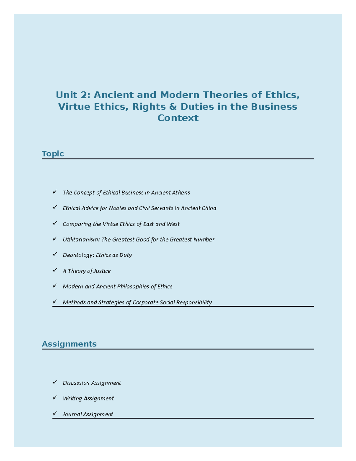 PHIL 1404 Unit 2 Assignments - Unit 2: Ancient and Modern Theories of ...