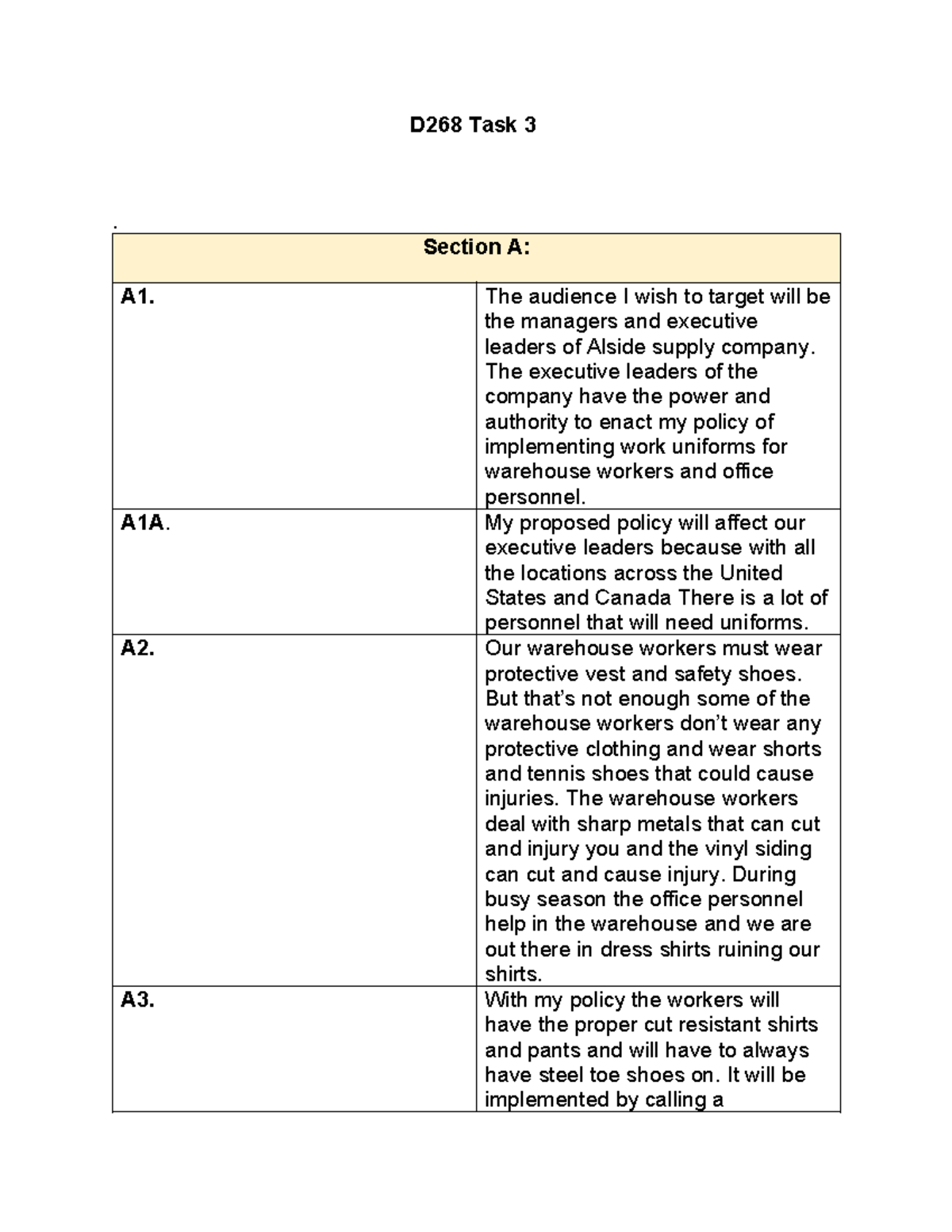 D268 Task 3 paper - passed - D268 Task 3 . Section A: A1. The audience ...