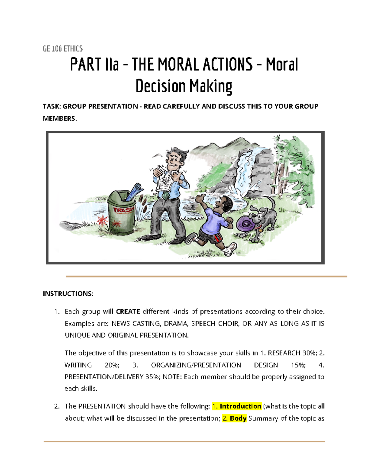 Part IIa- THE Moral Actions TASK - GE 106 ETHICS PART IIa - THE MORAL ...