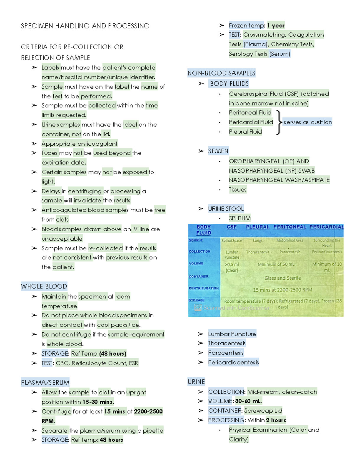 Specimen Handling AND Processing - SPECIMEN HANDLING AND PROCESSING ...