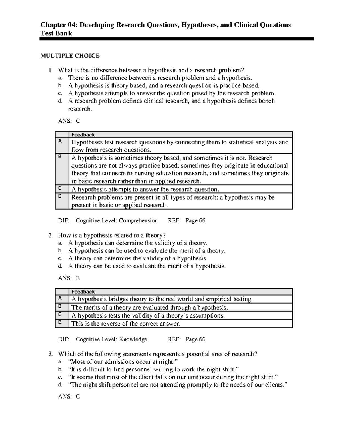 Exam 2019, questions and answers - Chapter 04: Developing Research ...