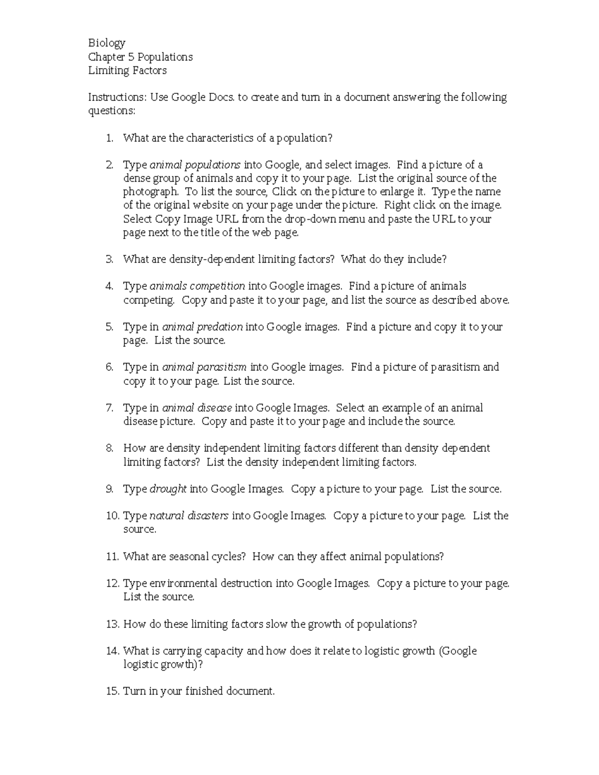 Population Limiting Factors - Biology Chapter 5 Populations Limiting ...