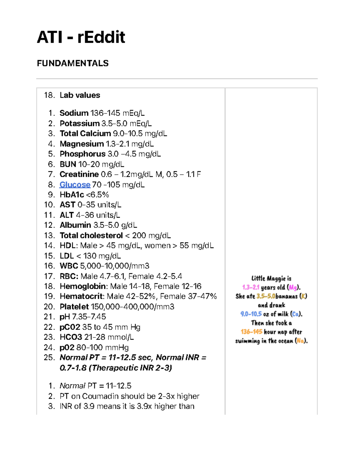 ATI Comprehensive Notes - ATI - rEddit FUNDAMENTALS Lab values Sodium ...