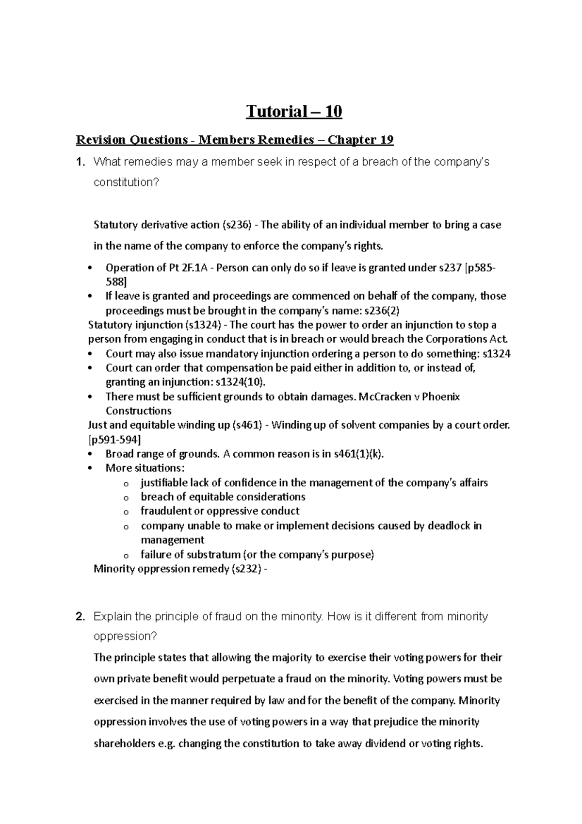 Tutorial 10 done - CLASS WORK - Tutorial – 10 Revision Questions ...