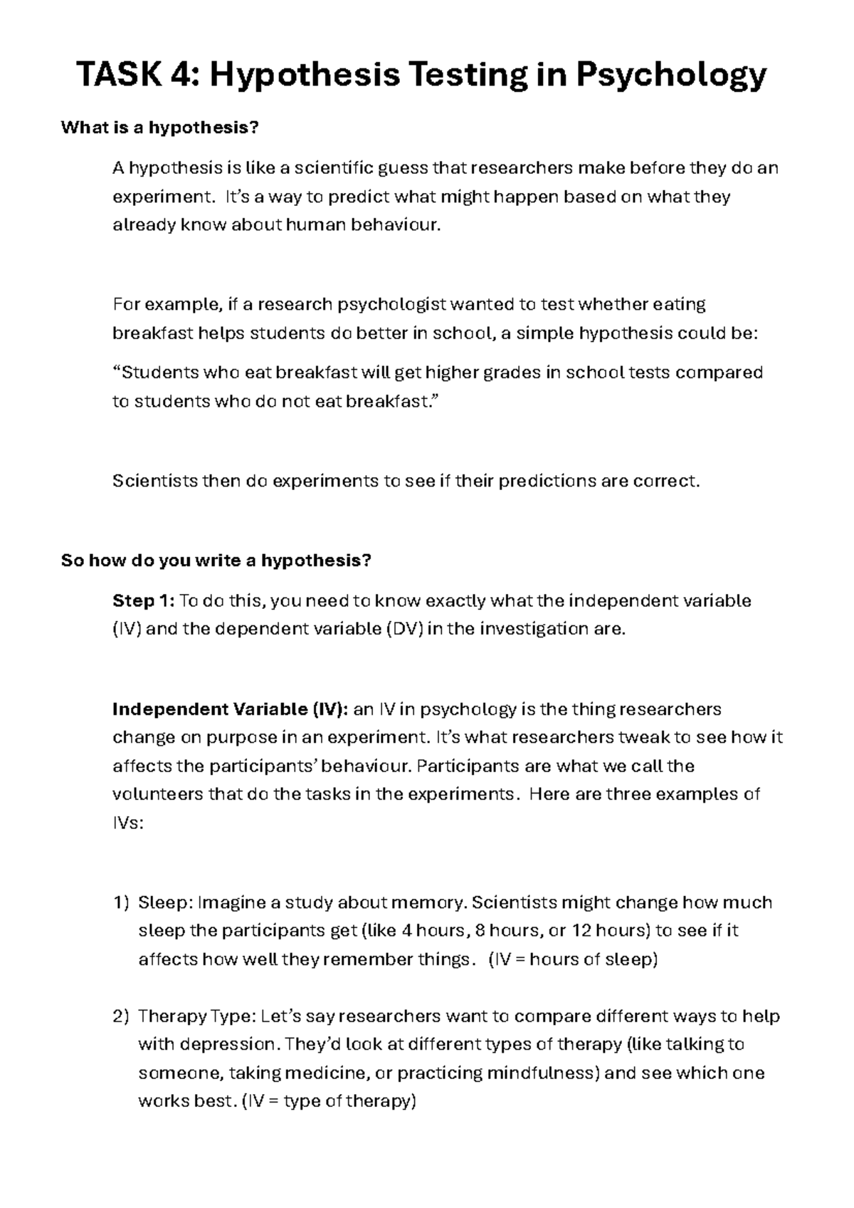 Task 4 - Hypothesis Development - PSYL08001 - Edin - Studocu