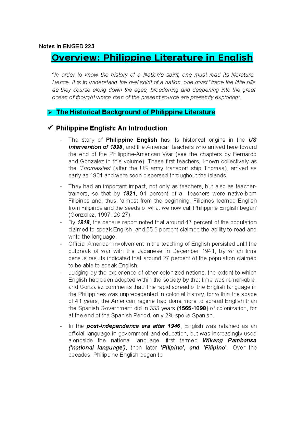 Overview Philippine Literature In English Notes In ENGED 223 overview-philippine-literature-in-english-notes-in-enged-223