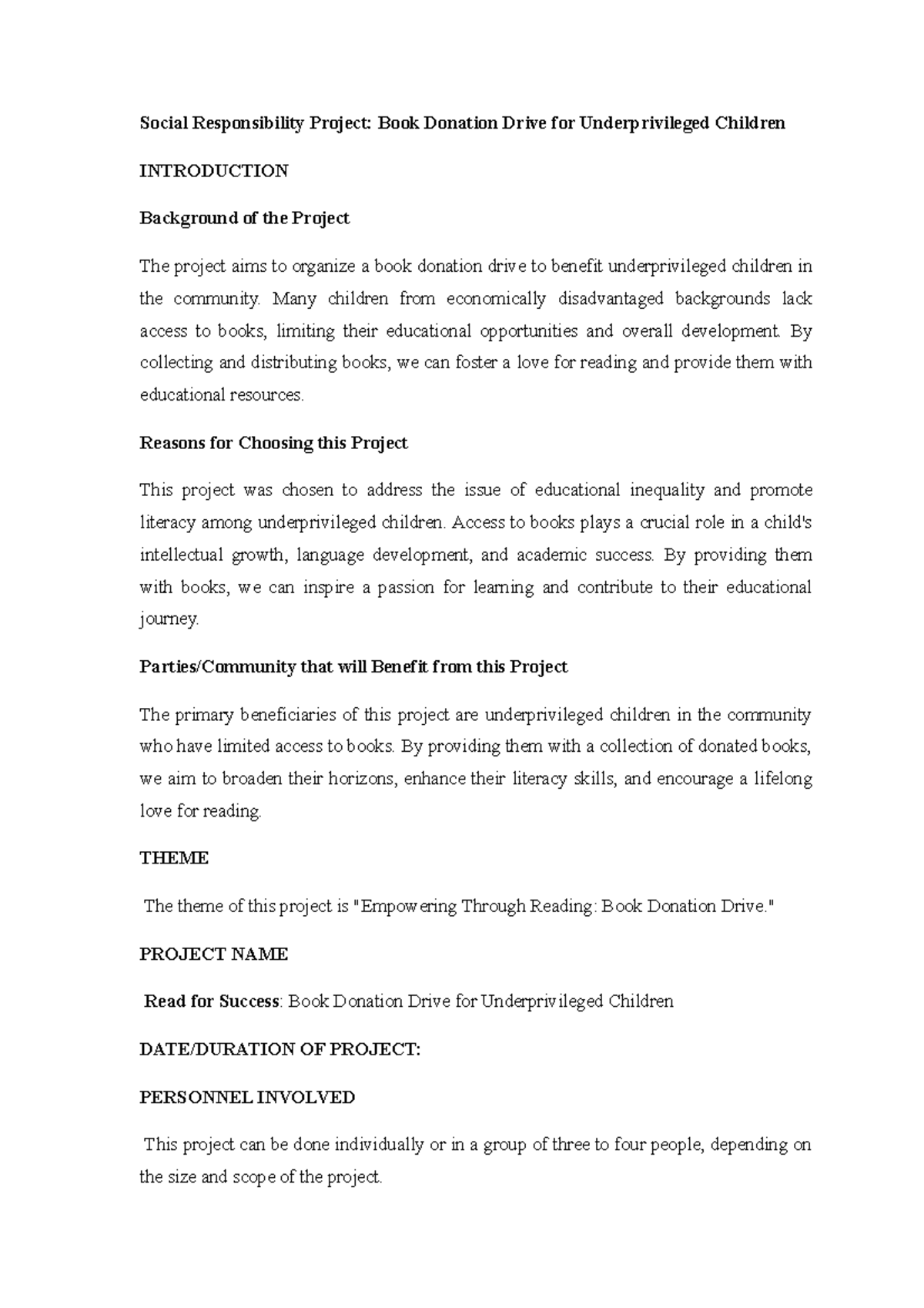 Social Responsibility Project - Many children from economically ...