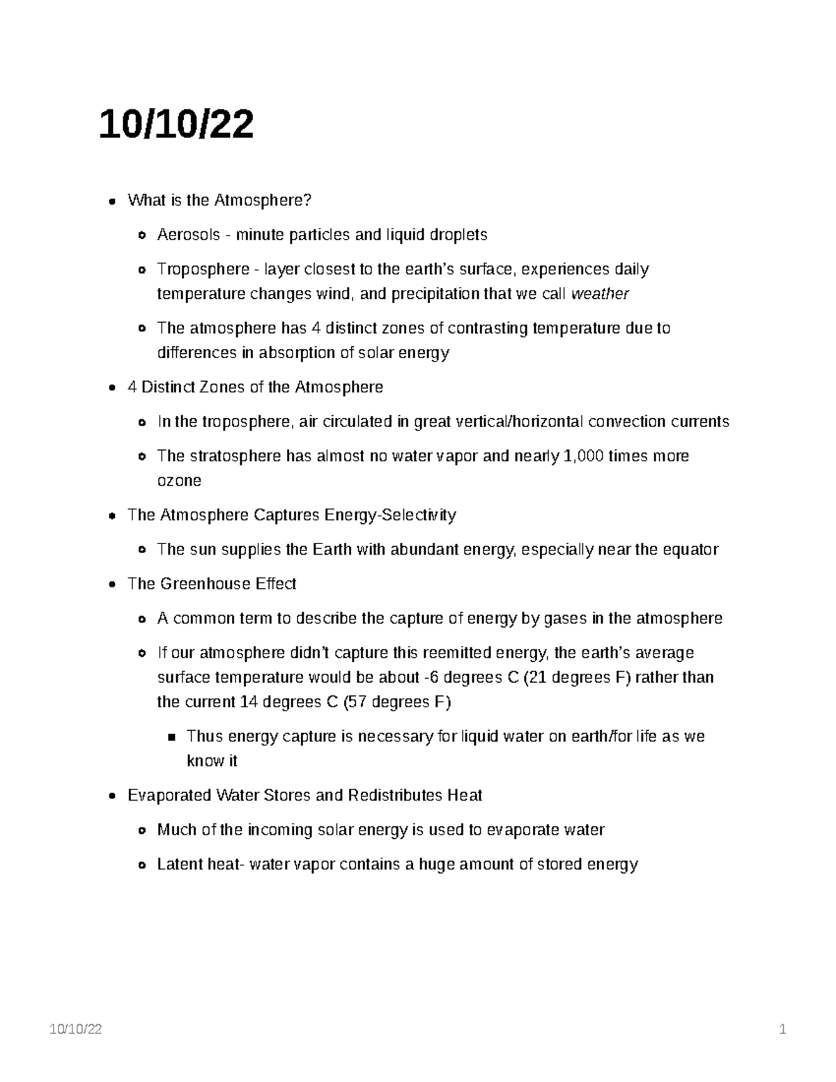 Lecture Notes from Class - 10/10/22 1 10/10/ What is the Atmosphere ...