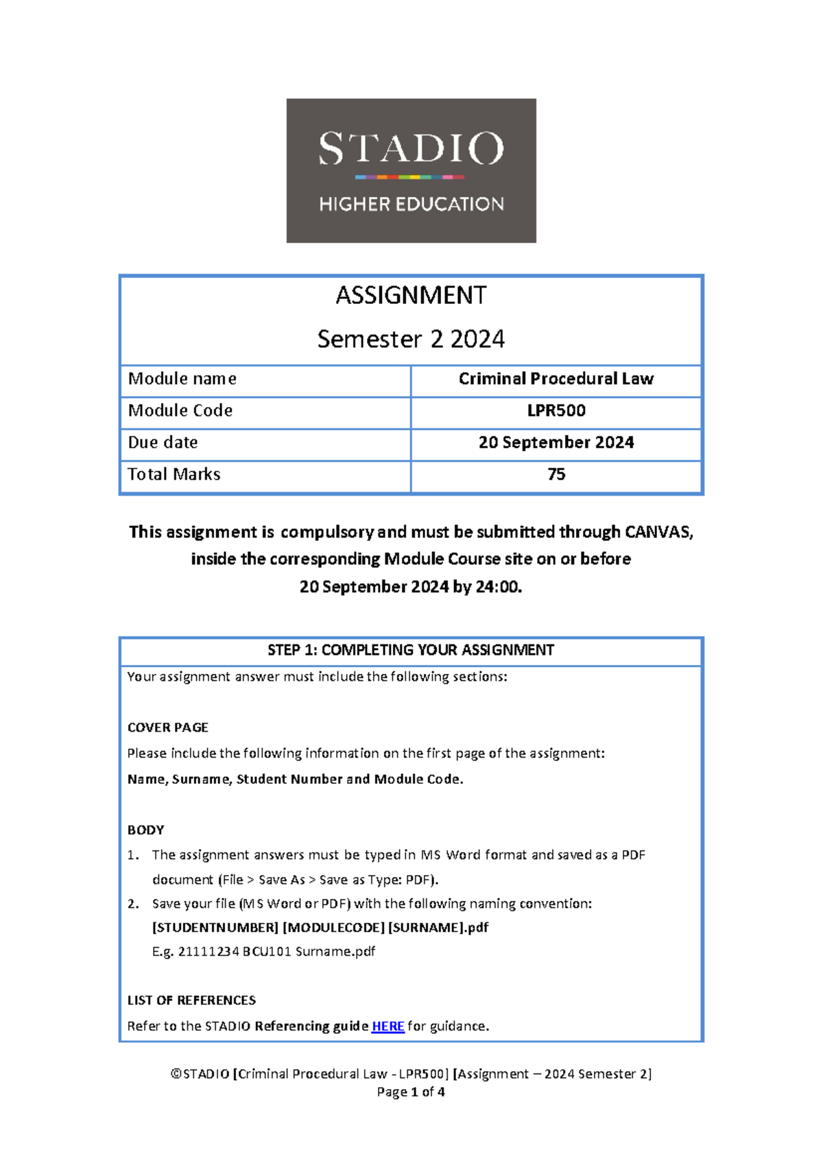 LPR500 2024 02 ASMT - Assignment - ©STADIO [Criminal Procedural Law ...