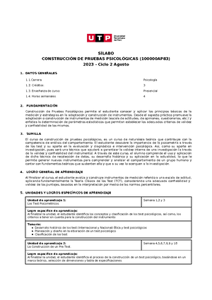 Construcción de pruebas psicológicas - UTP - Studocu