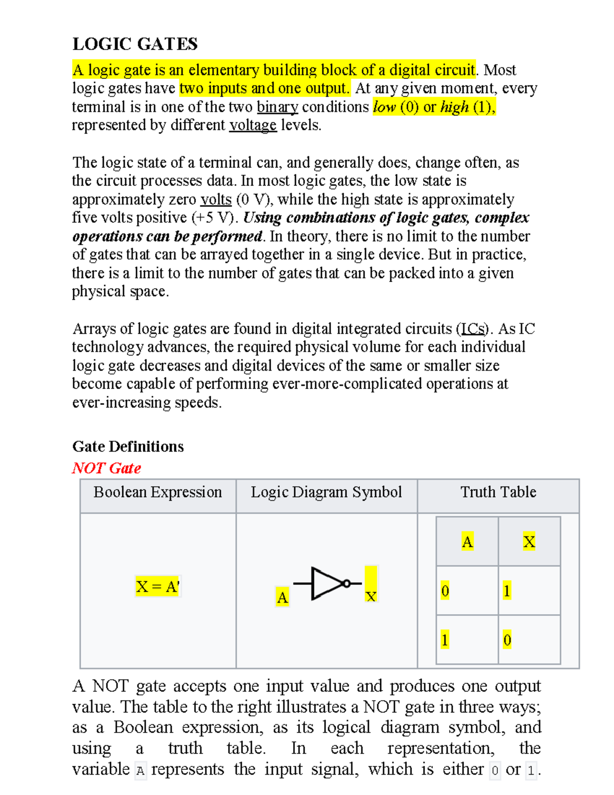 Logic Gates - LOGIC GATES A logic gate is an elementary building block ...