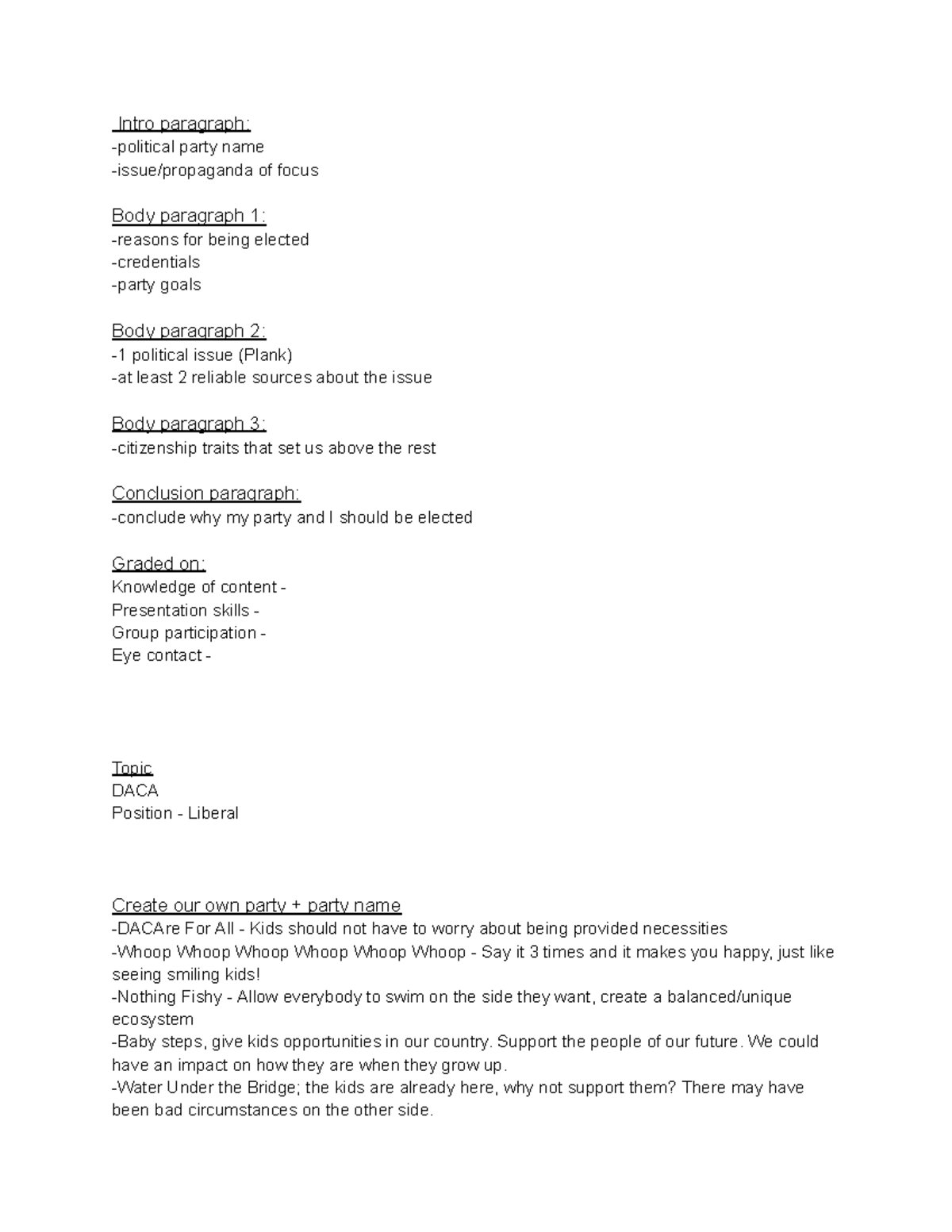 Presidential Debate To-Do - Intro paragraph: -political party name ...