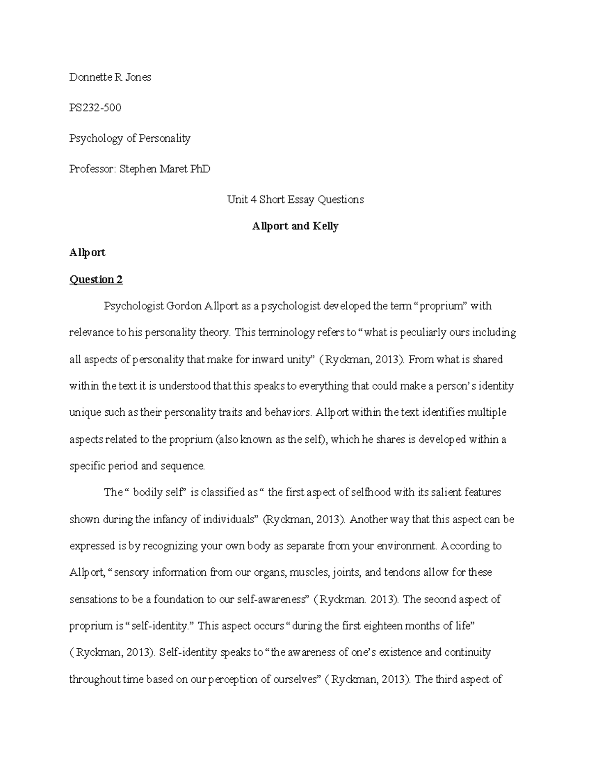 PS 232-500 Unit 4 Short Essay Questions - Donnette R Jones PS232 ...