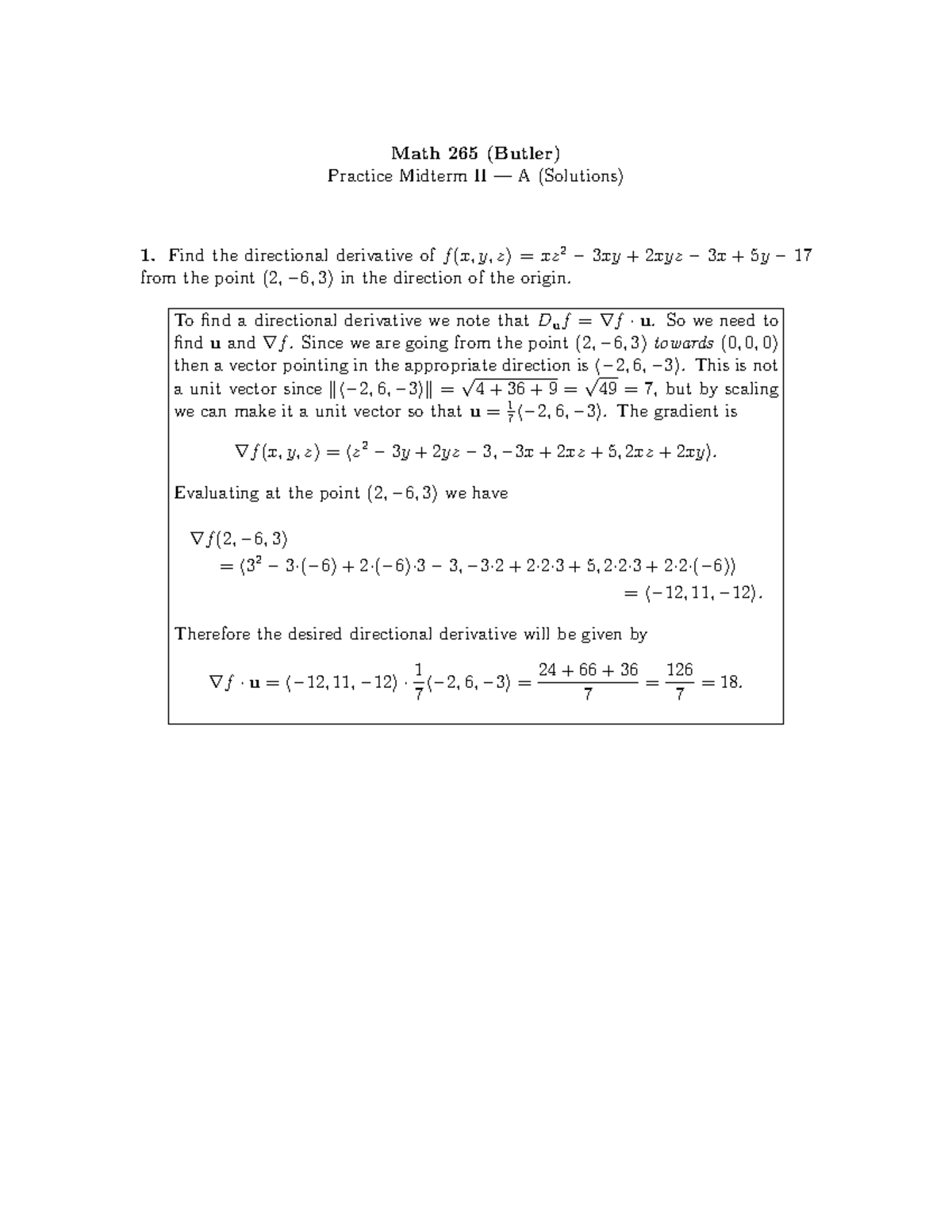 265f11pt2asolns Helpful Exams For The Class Math 265 Butler