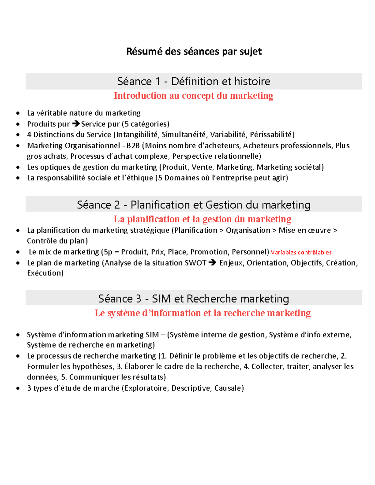Résumé des séances par sujets - Résumé des séances par sujet Séance 1 ...