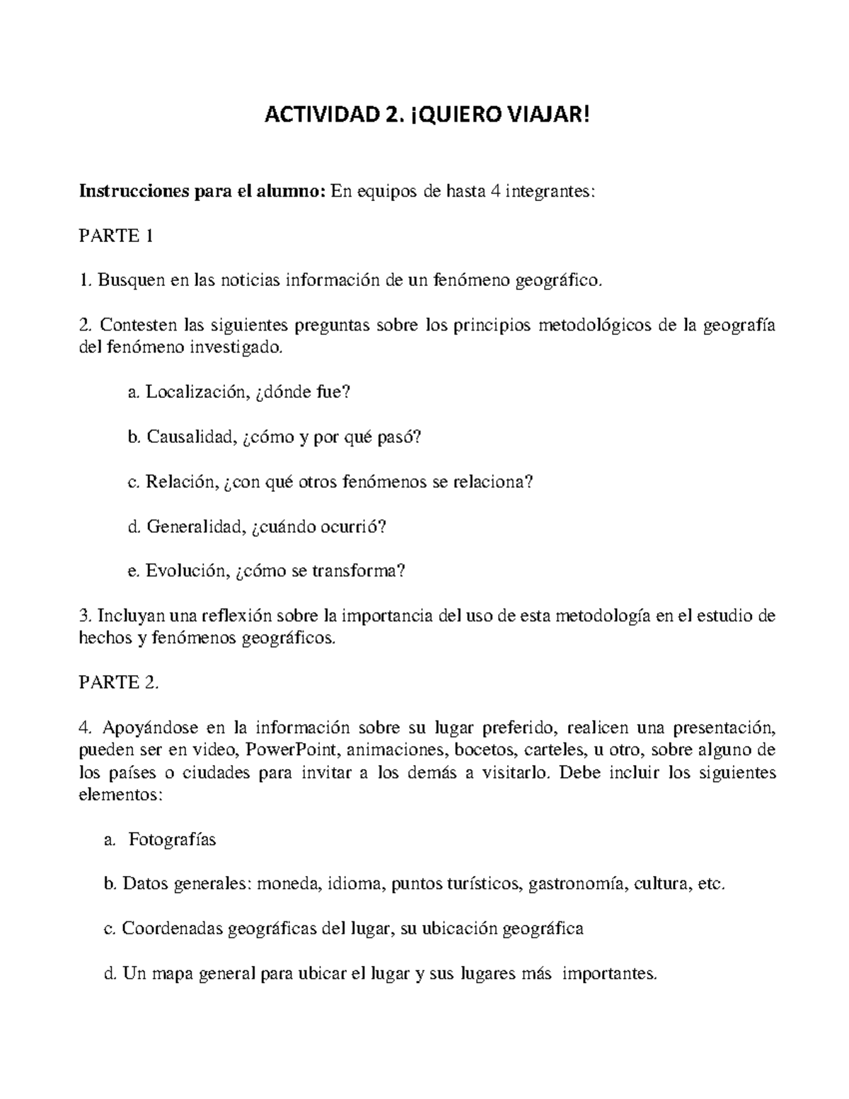 Actividad 2. Quiero Viajar - ACTIVIDAD 2. ¡QUIERO VIAJAR! Instrucciones ...