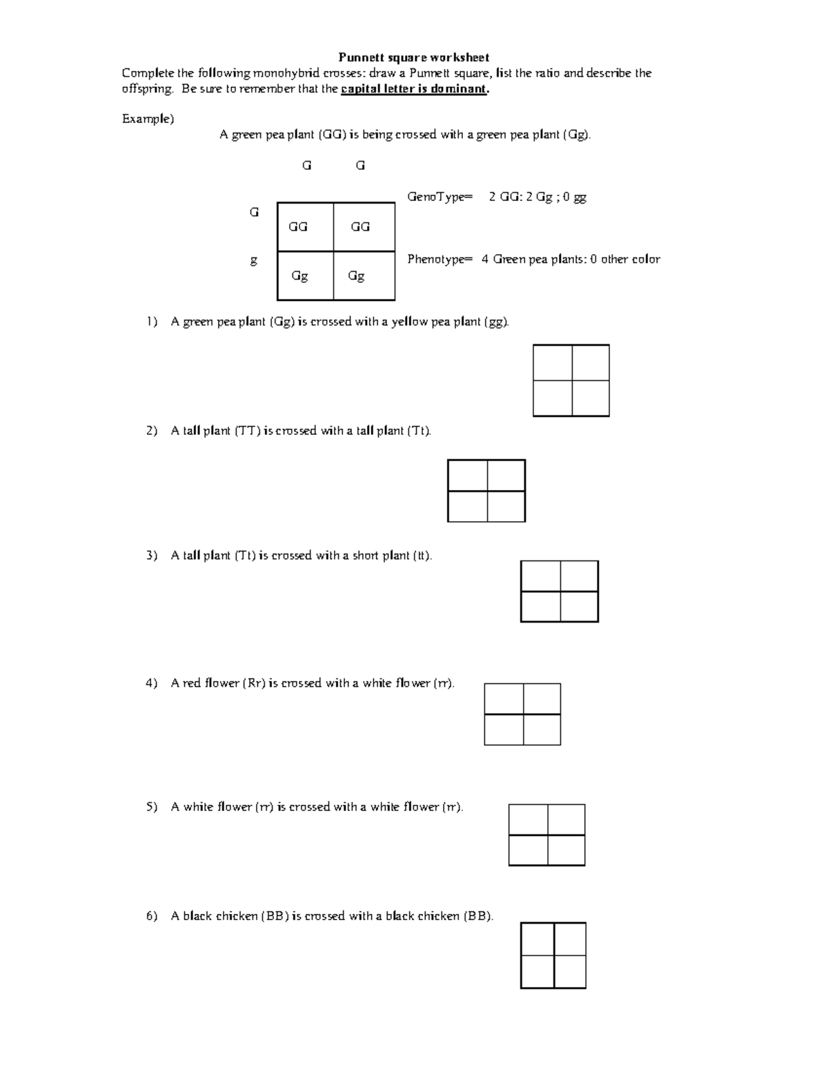 Punnett square worksheet - Punnett square worksheet Complete the ...