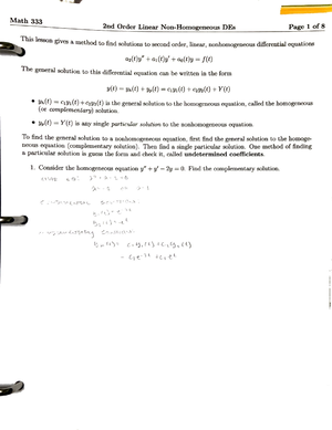 ODE Introduction - Ordinary Differential Equations Worksheet. - MATH ...