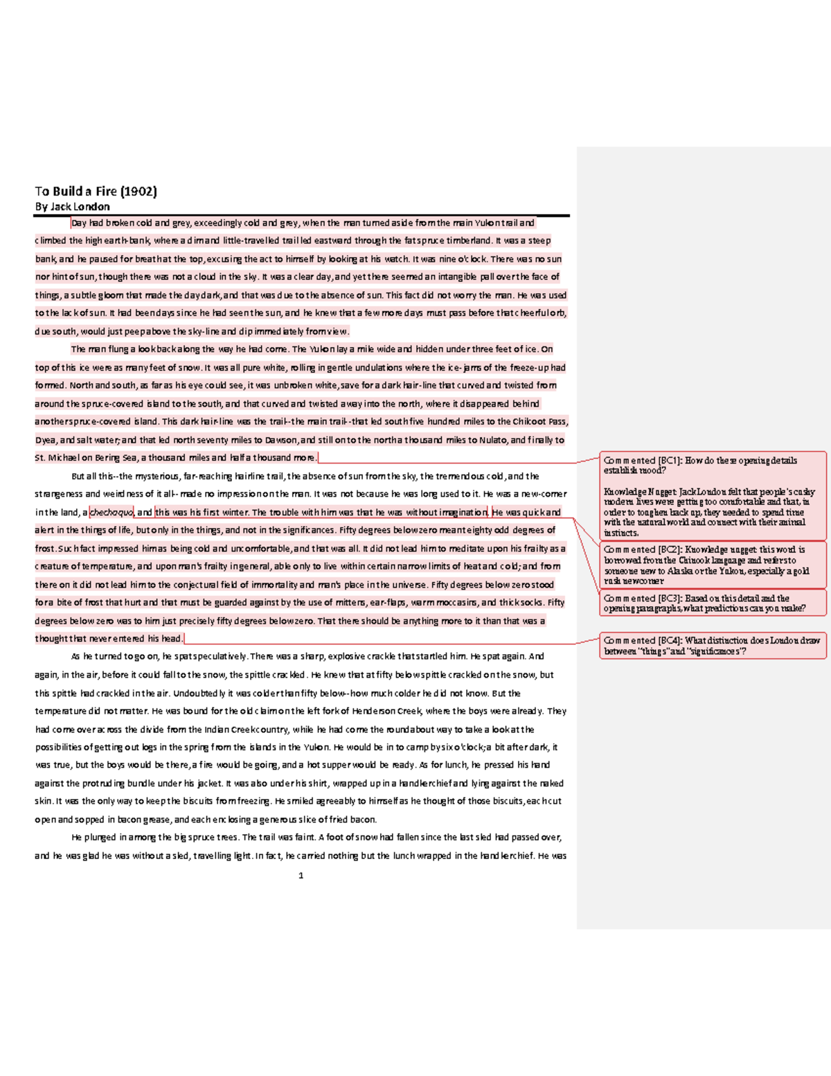 To Build a Fire - work - To Build a Fire (1902) By Jack London Day had ...