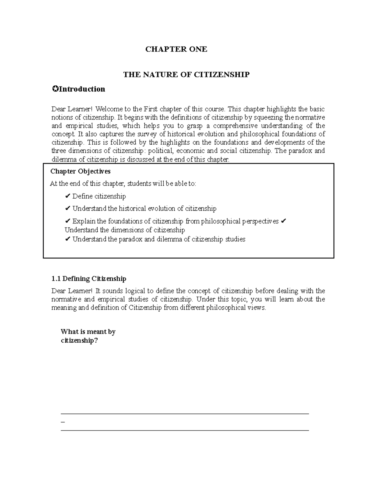 Chapter ONE-citizenship - CHAPTER ONE THE NATURE OF CITIZENSHIP ...
