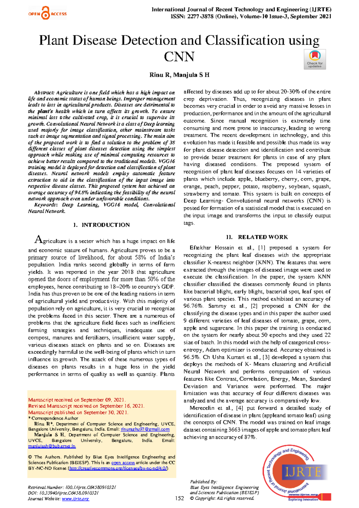 Plant Disease Detection and Classification using CNN - International ...