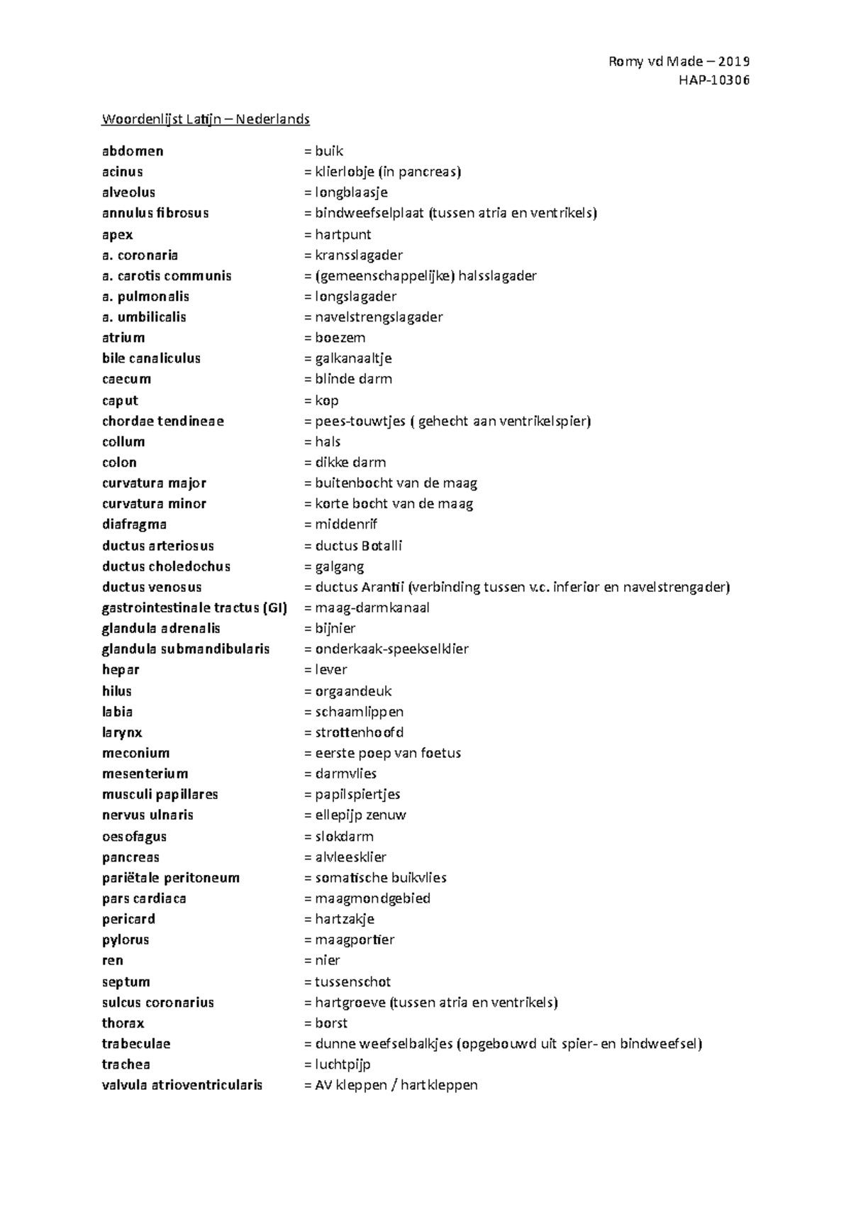 HAP woordenlijst latijn - NL - Romy vd Made – 2019 HAP-10306 Woordenlijst Latijn – Nederlands ...