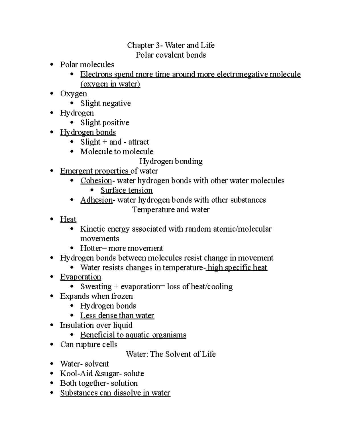 Biology 140 Chapter 3 - Mr. Pitz - Chapter 3- Water and Life Polar ...