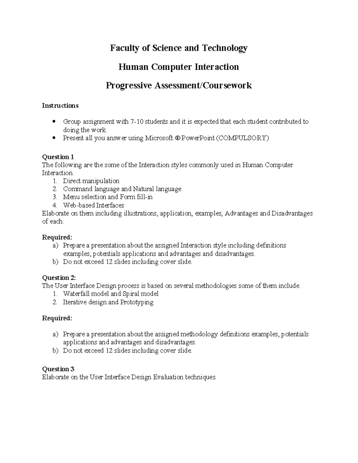 CAT 1 Human Computer Interaction - Faculty of Science and Technology Human Computer Interaction ...