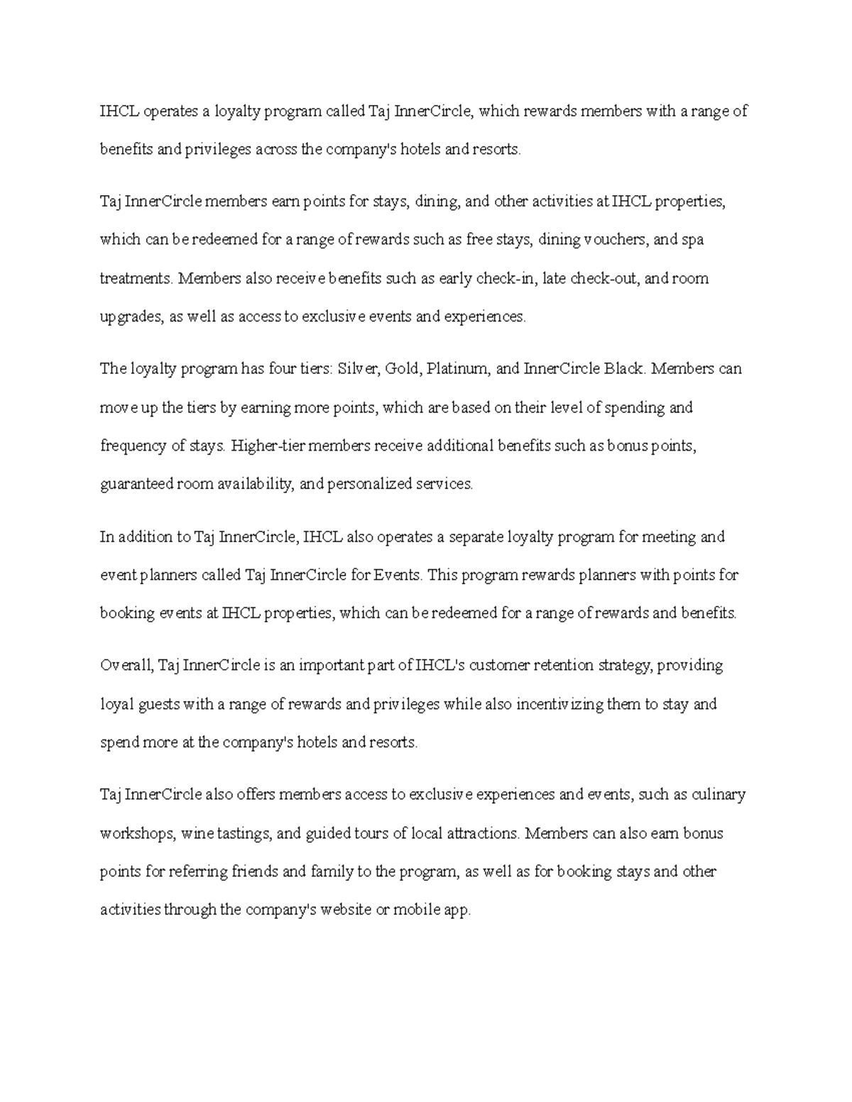 10 - Indian Hotels Company - IHCL operates a loyalty program called Taj ...