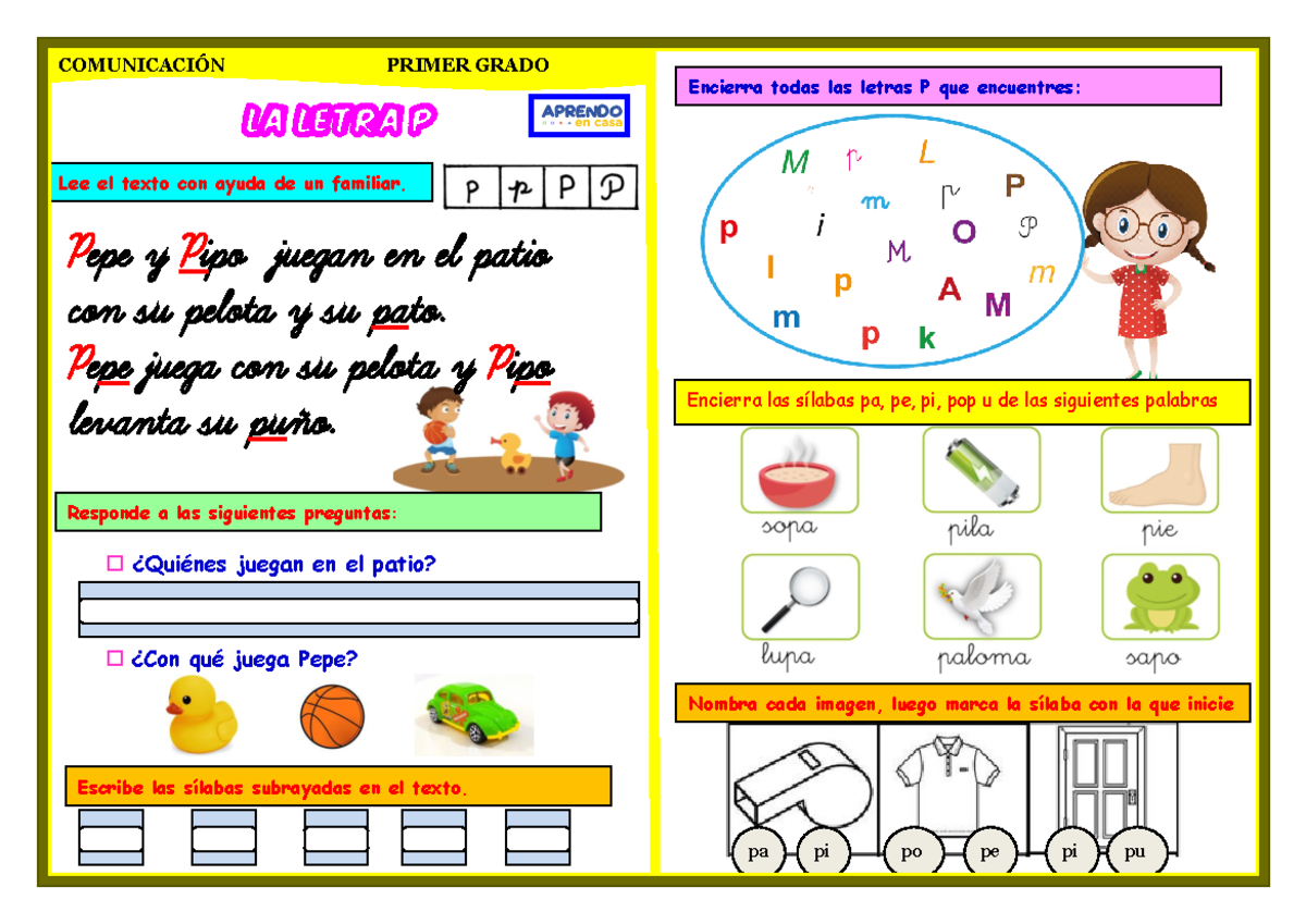 LA Letra P - la letra p COMUNICACIÓN PRIMER GRADO Lee el texto con ...